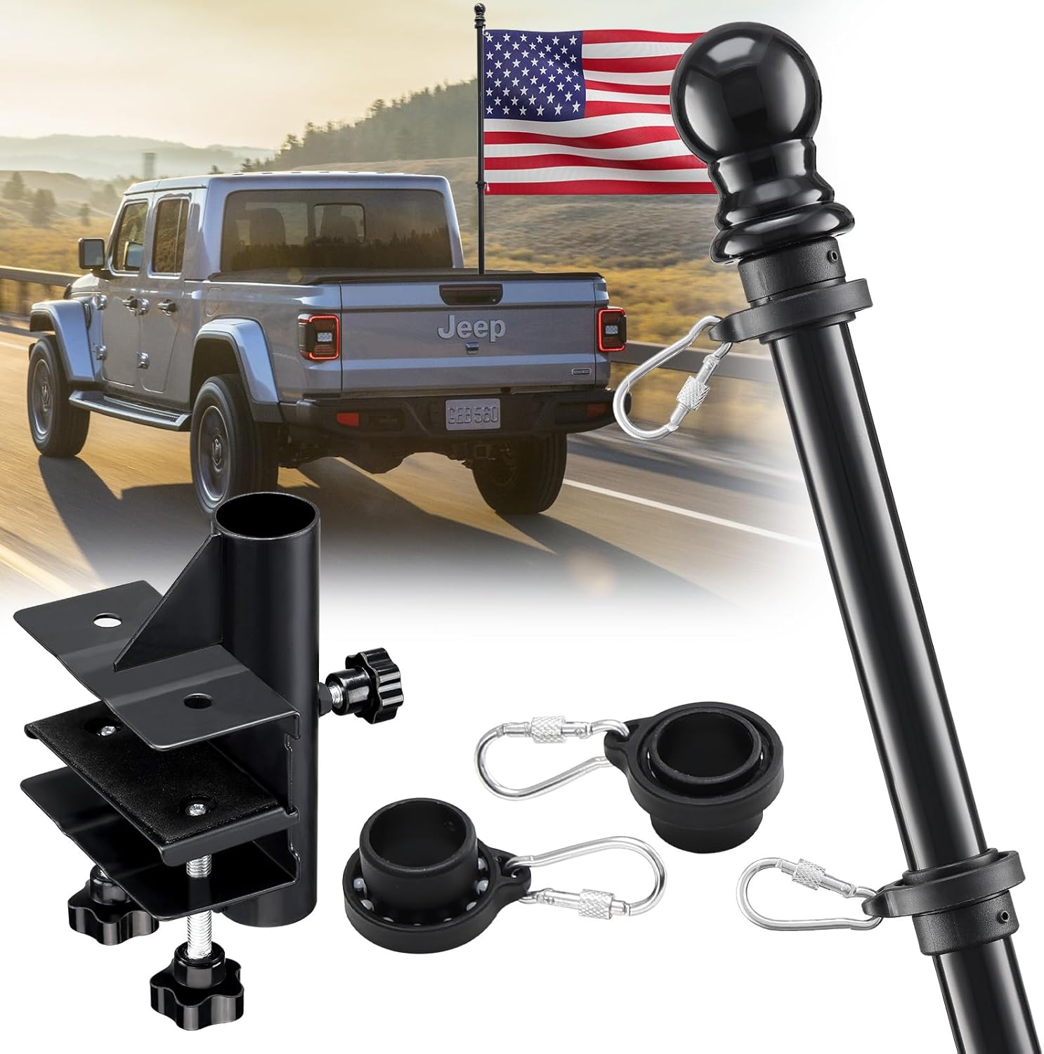 Amazon.com : Truck Flag Pole Kit with Trailer Hitch Holder - 5FT Heavy ...