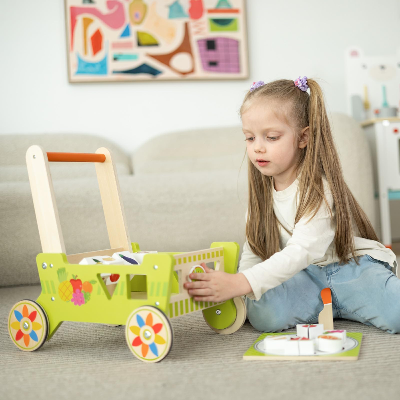 Amazon.com: Wooden Baby Push Walker Learning Walker, Grocery Shopping ...