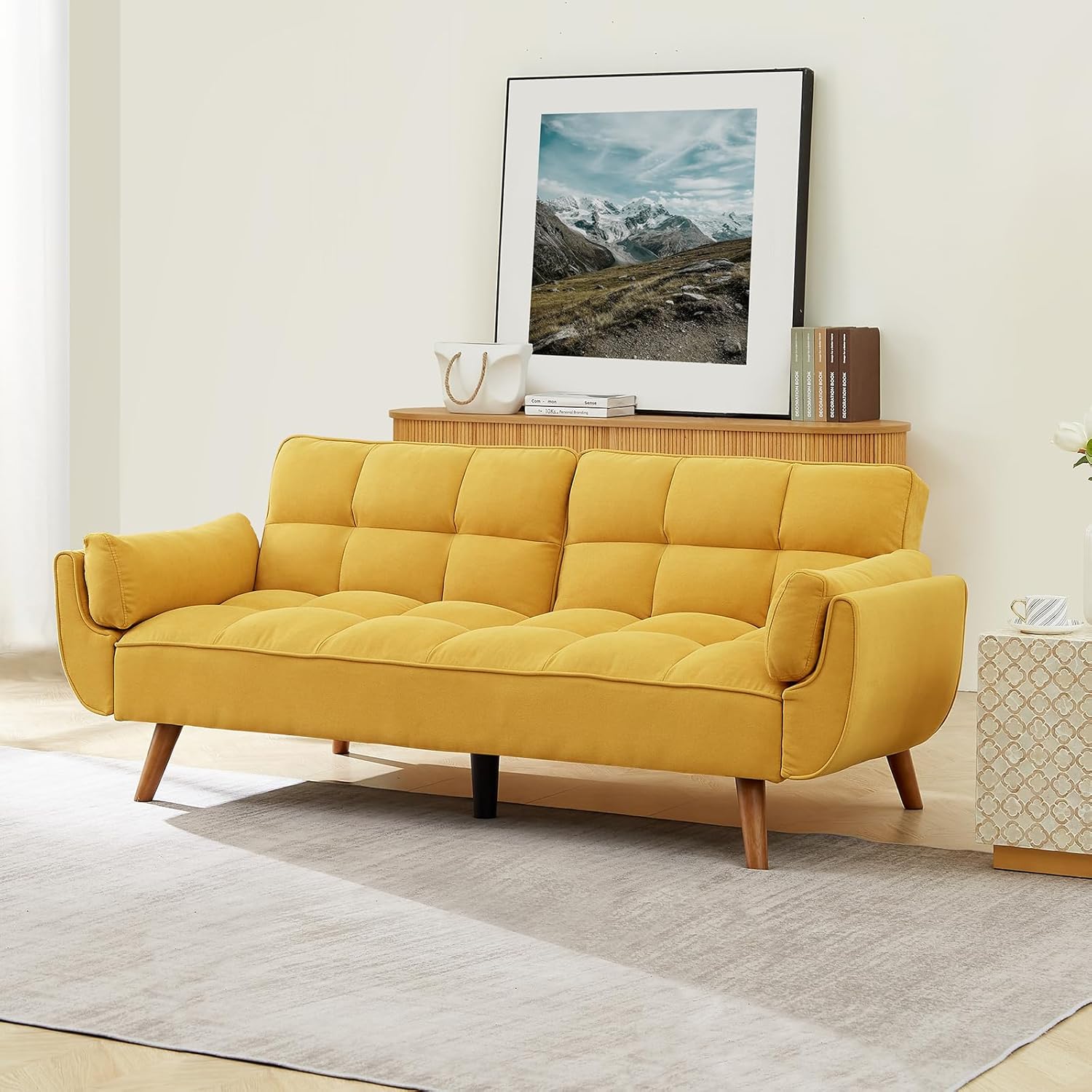 Amazon.com: KIKO Modern Futon Sofa Bed, Linen Futon Couch Twin Size ...