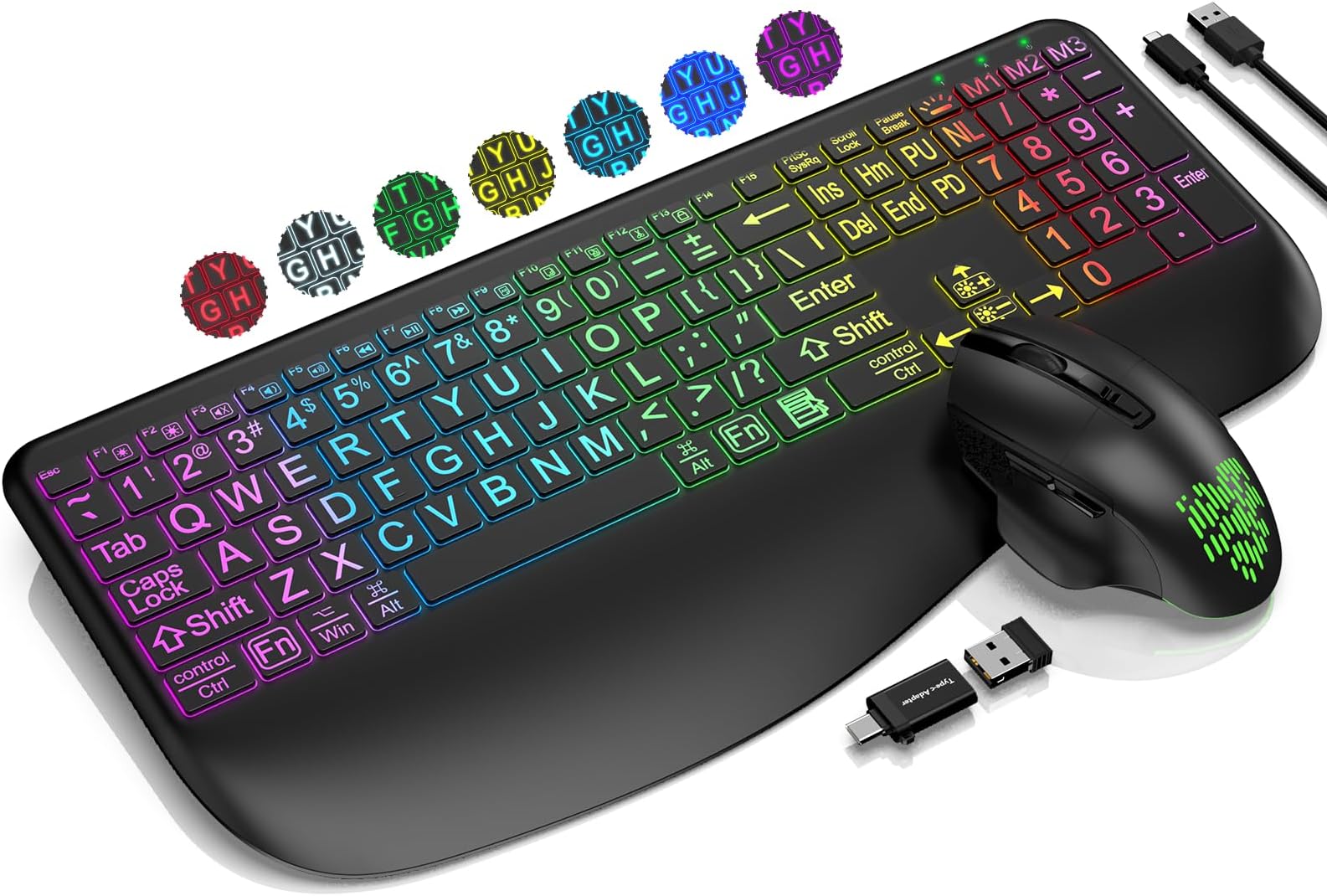 Wireless Keyboard And Mouse Combo 9 Backlit Effects Wrist Rest Phone Holder 2 4g