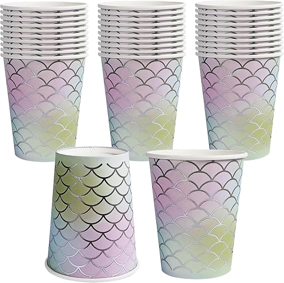 Amazon.com: EaciTown Gliter Mermaid Party Cups Gradient Color Paper ...
