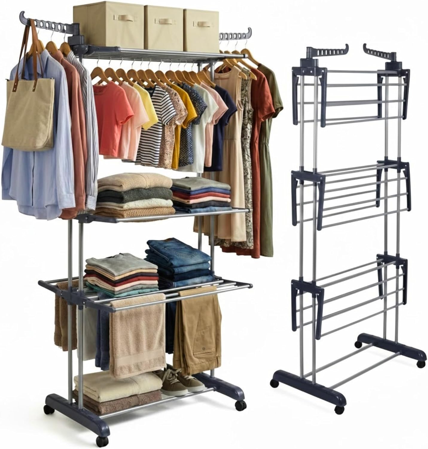 Straame 4-Tier Winged Clothes Airer – Foldable Clothes Drying Rack with ...