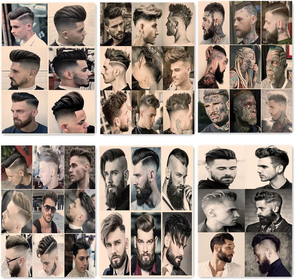 6 PCS Best Men's Hairstyles Poster Haircut & Shaving Tattoo Art Vintage ...