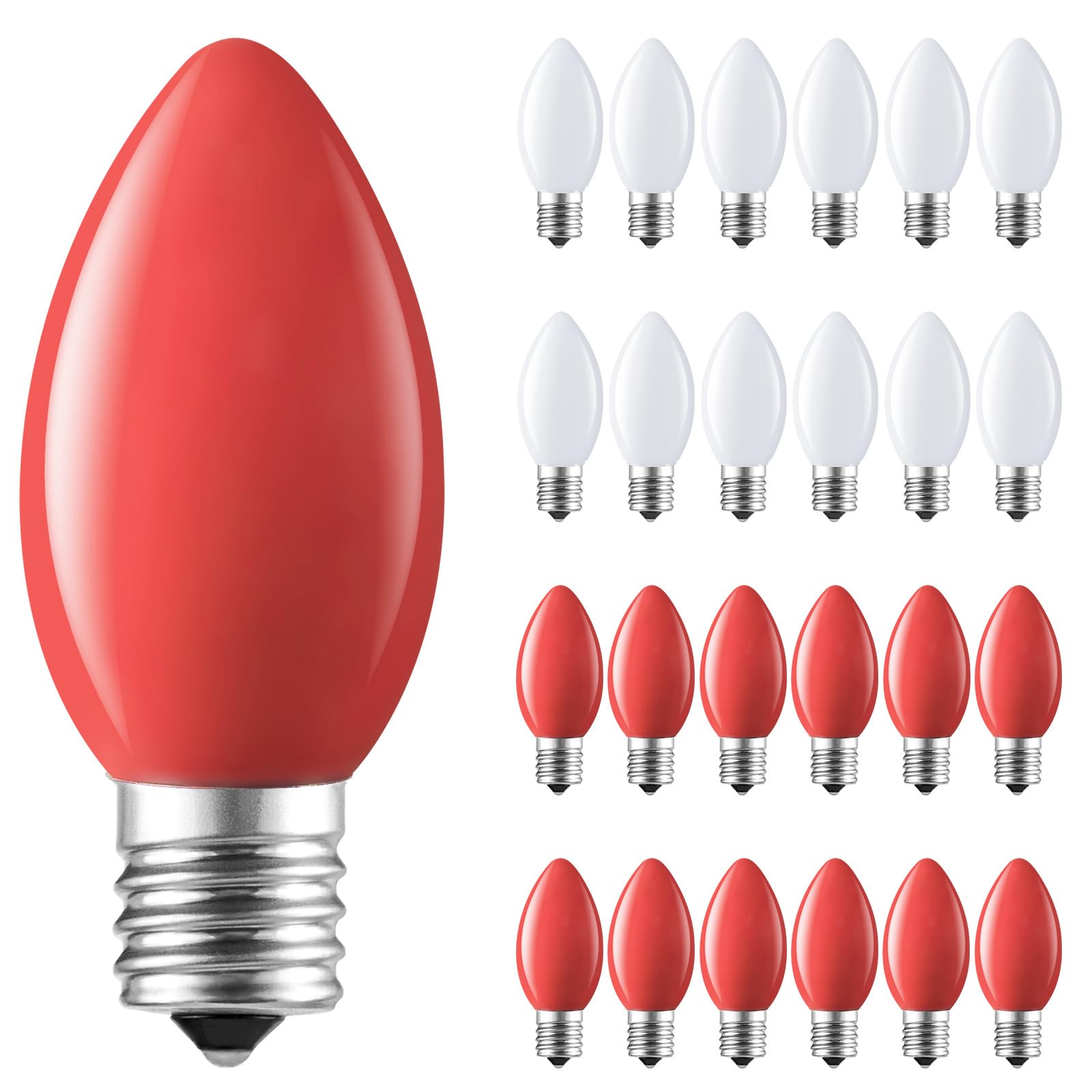Brightown 25 Pack C9 LED Christmas Light Bulbs, Red White Plastic C9 ...