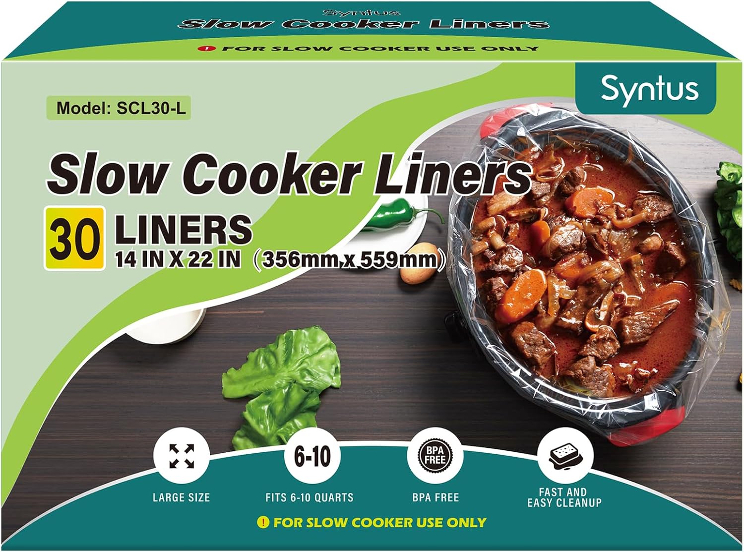 Amazon.com: Syntus Slow Cooker Liners, 30 Count Cooking Bags Extra ...