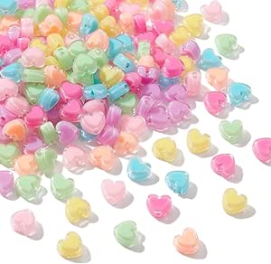 Stiesy 200 Pcs Transparent Acrylic Heart Beads Colorful Assorted Mix ...