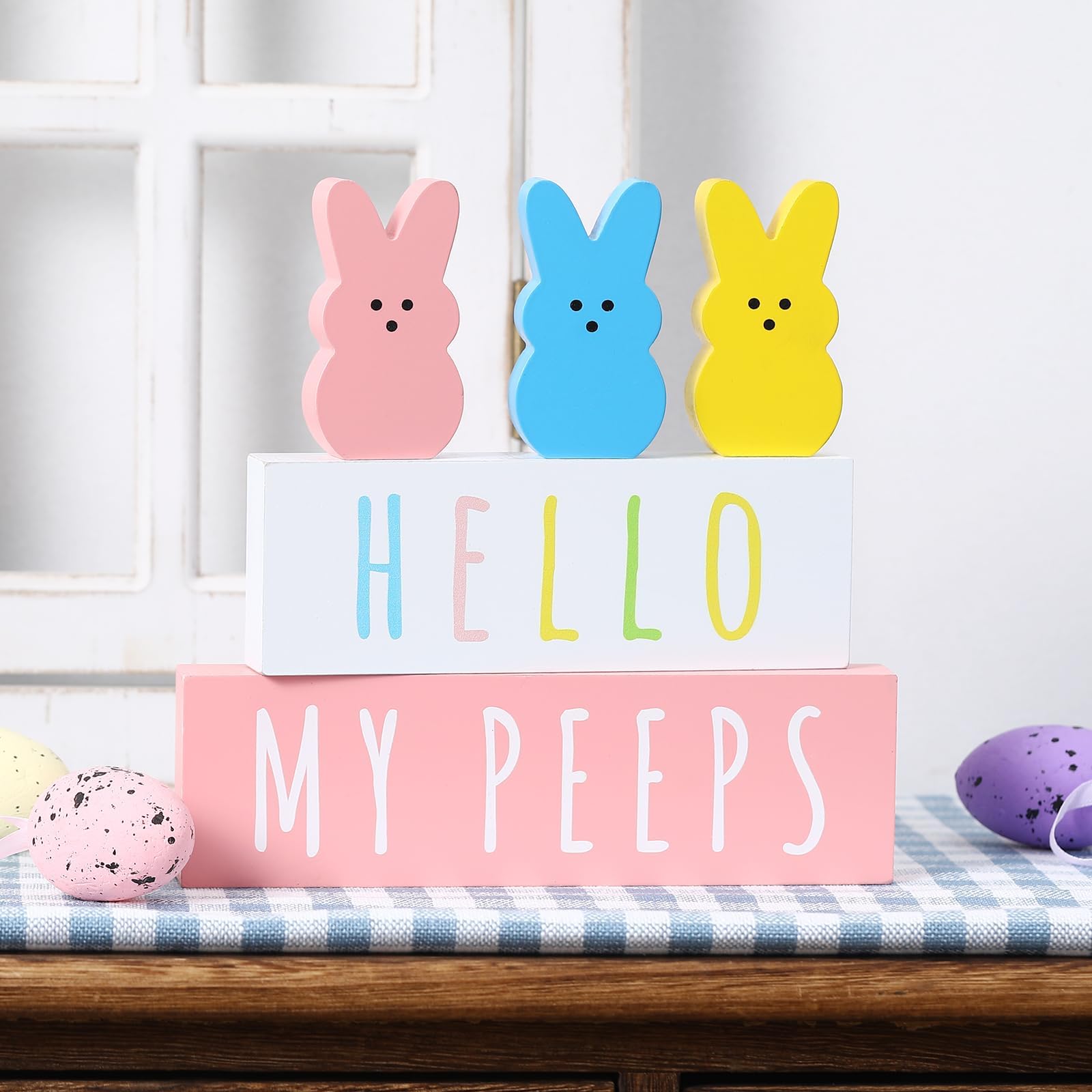 Amazon.com: Easter Decorations for the Home: 3 pcs Rustic Wood Bunny ...