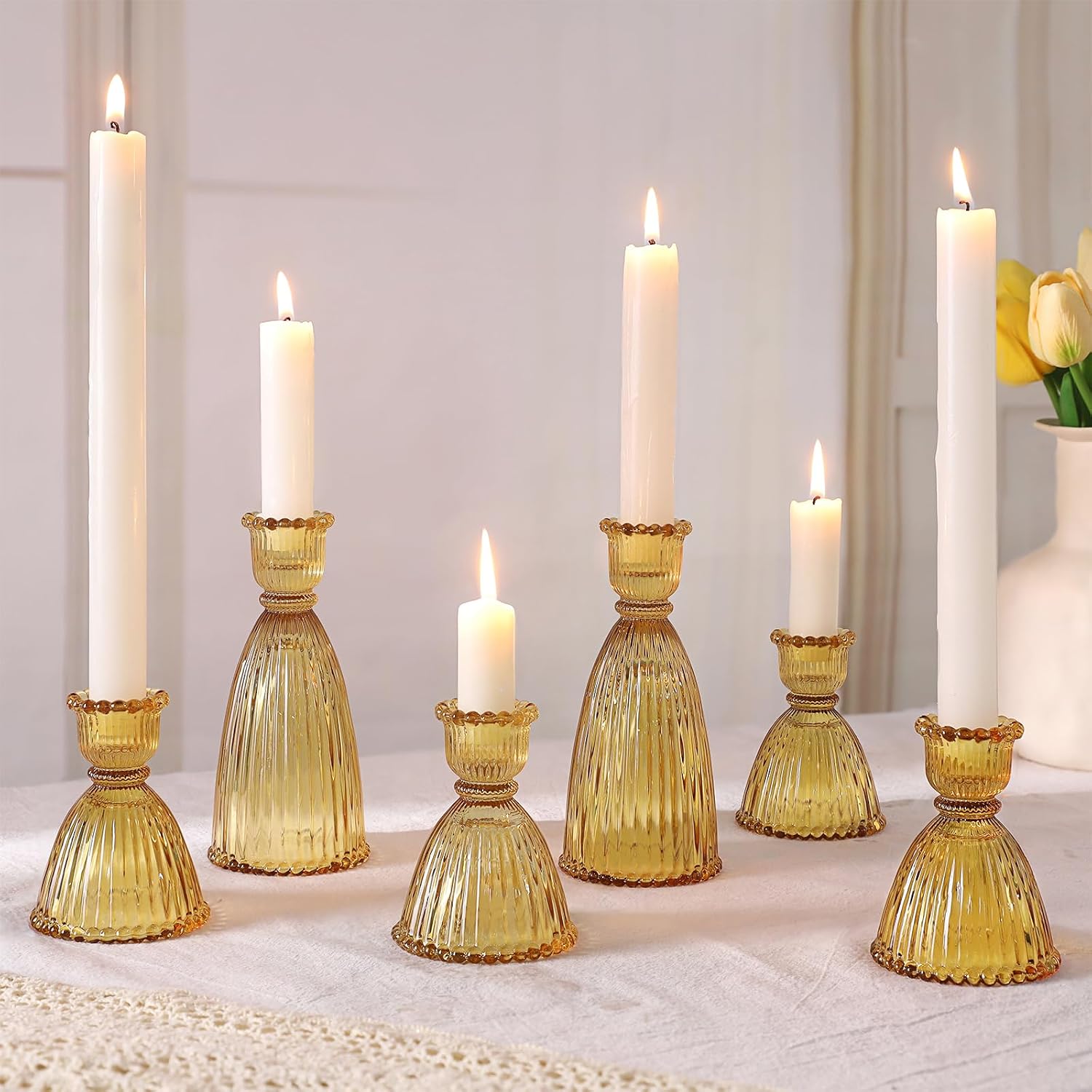 Amazon.com: 6 Pcs Amber Glass Candlestick Holders (3.5"/6", Assorted ...