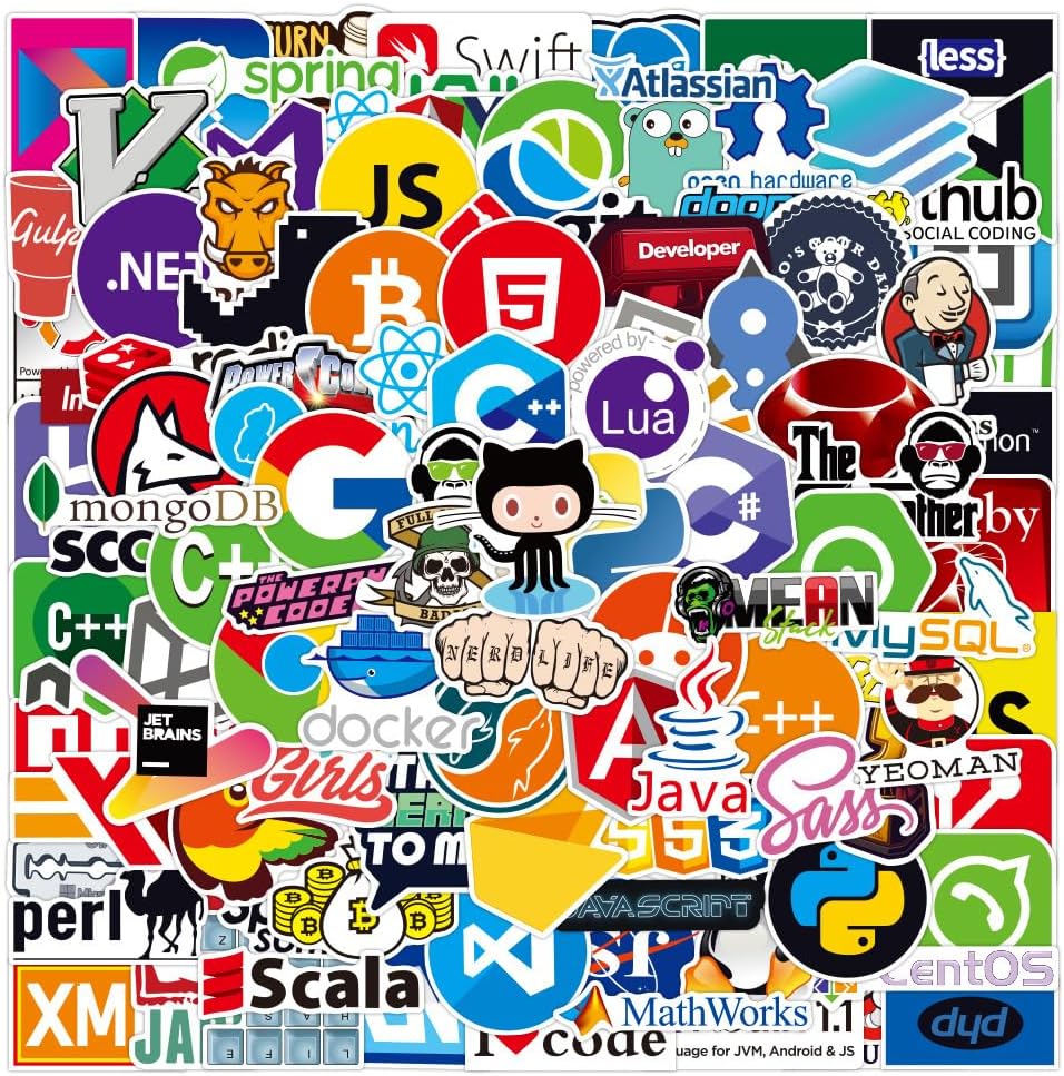 100PCS Computer Programmer Language Logo Stickers Packs, Funny Science ...