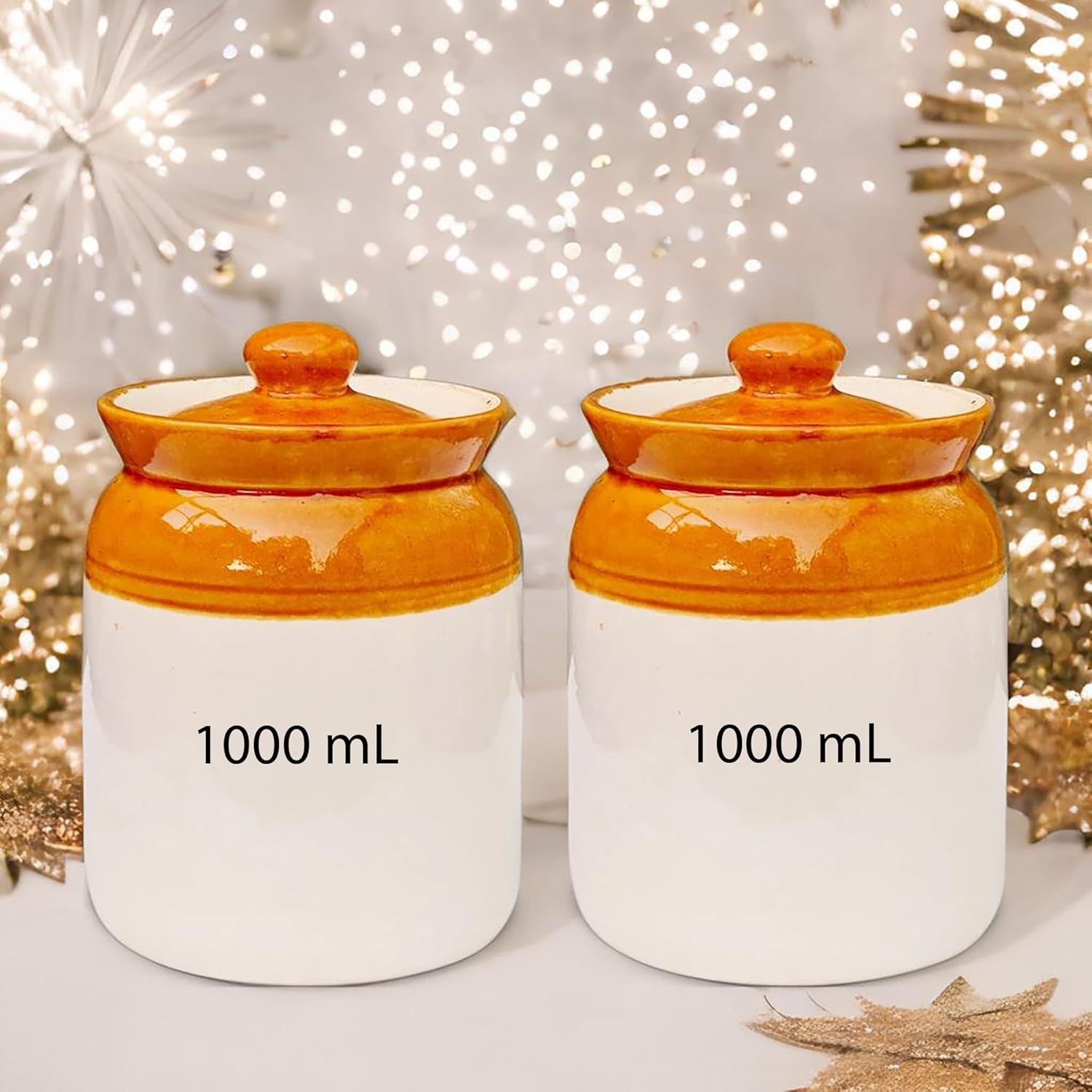 Buy Ceramic handmade Pickle Jars with Lid in 1000ml (Pack of 2 ...