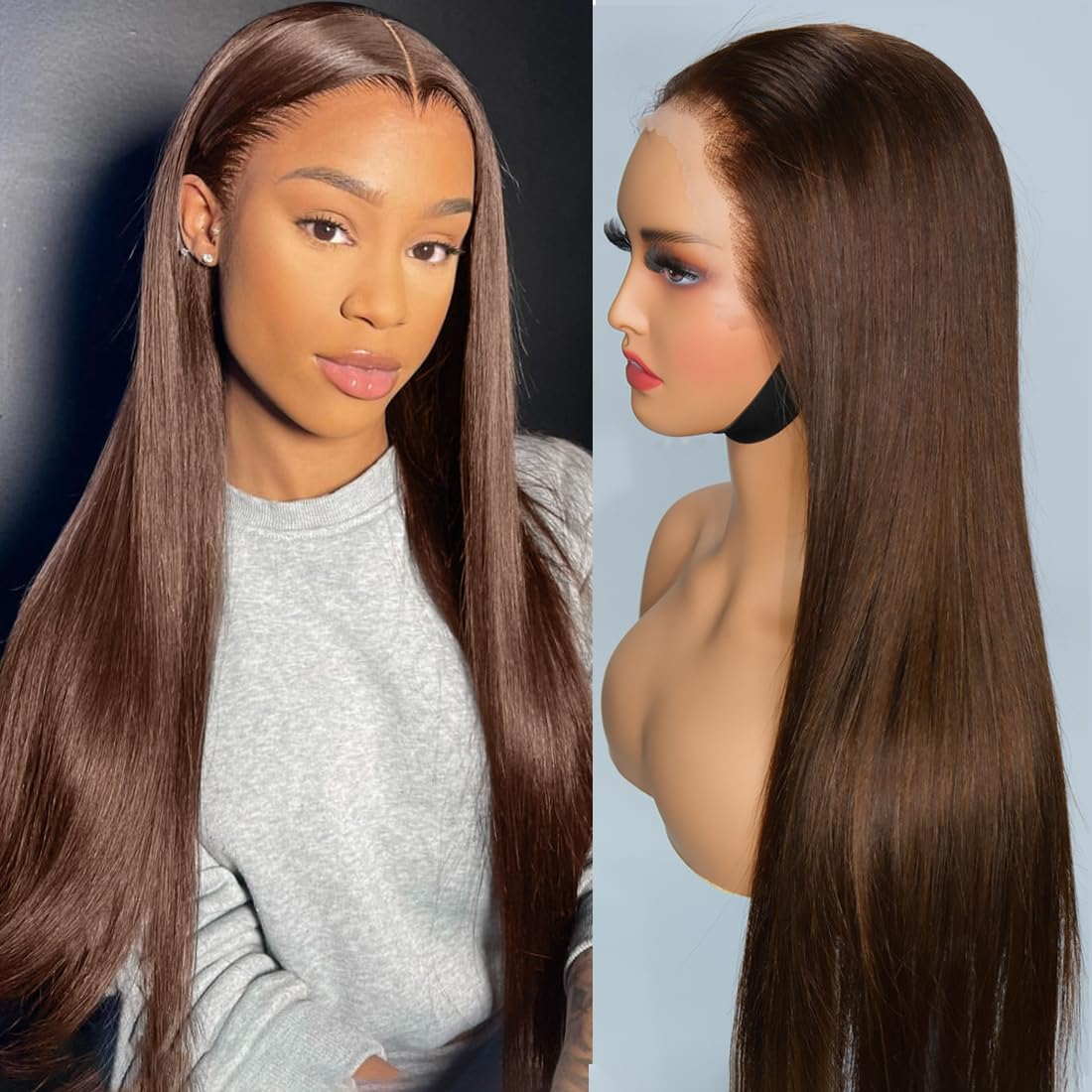 Amazon.com : 26Inch Chocolate Brown Glueless Wigs Human Hair Pre ...
