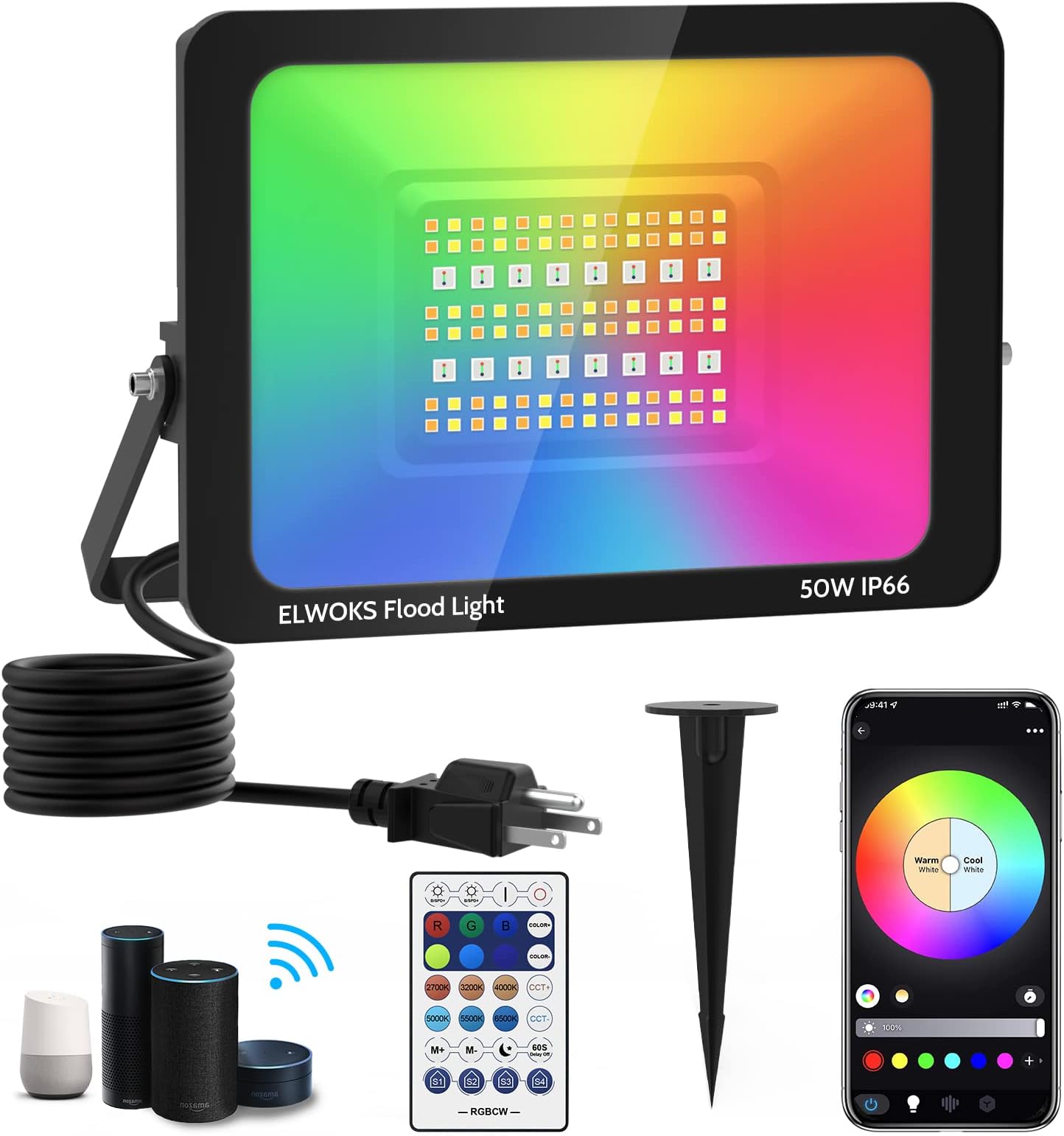 50W Reflector Led Exterior RGB Intelligentes Wifi, compatible con Alexa ...