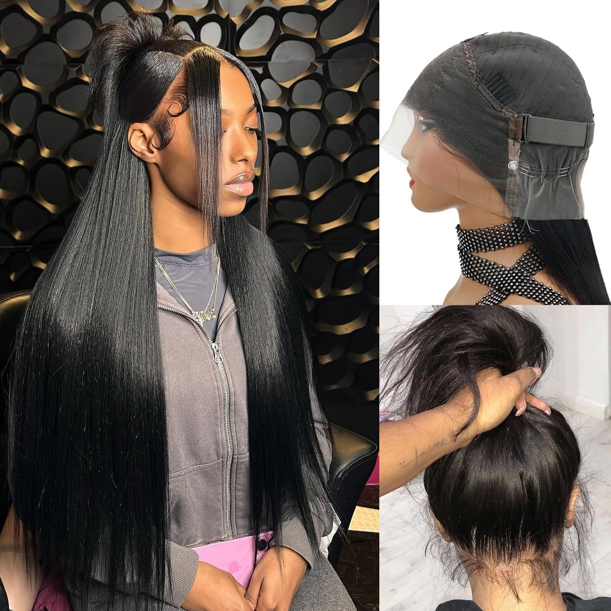 Amazon.com : Pobokix Hidden Strap 360 Lace Front Wigs Human Hair 250% ...