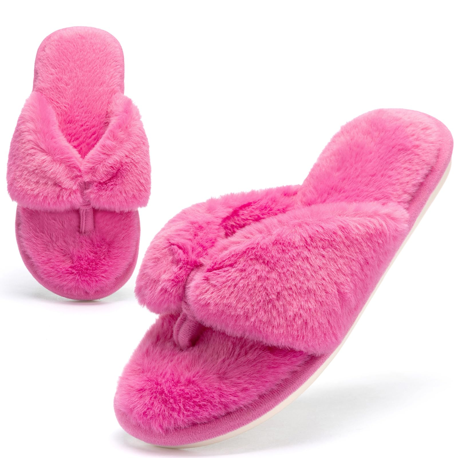 Snapklik.com : Fluffy House Slippers For Women Open Toe Cute Memory ...