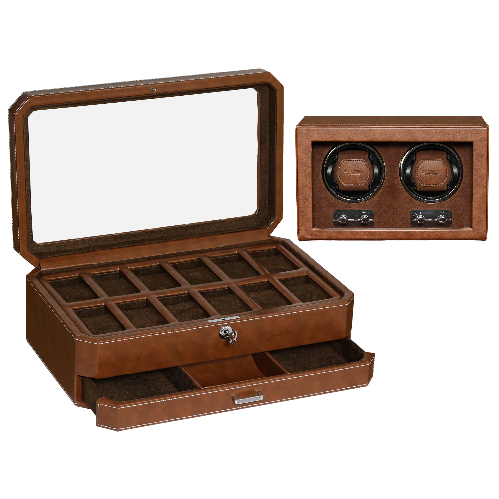 Amazon.com: ROTHWELL 12 Slot Leather Watch Box with Valet Drawer ...