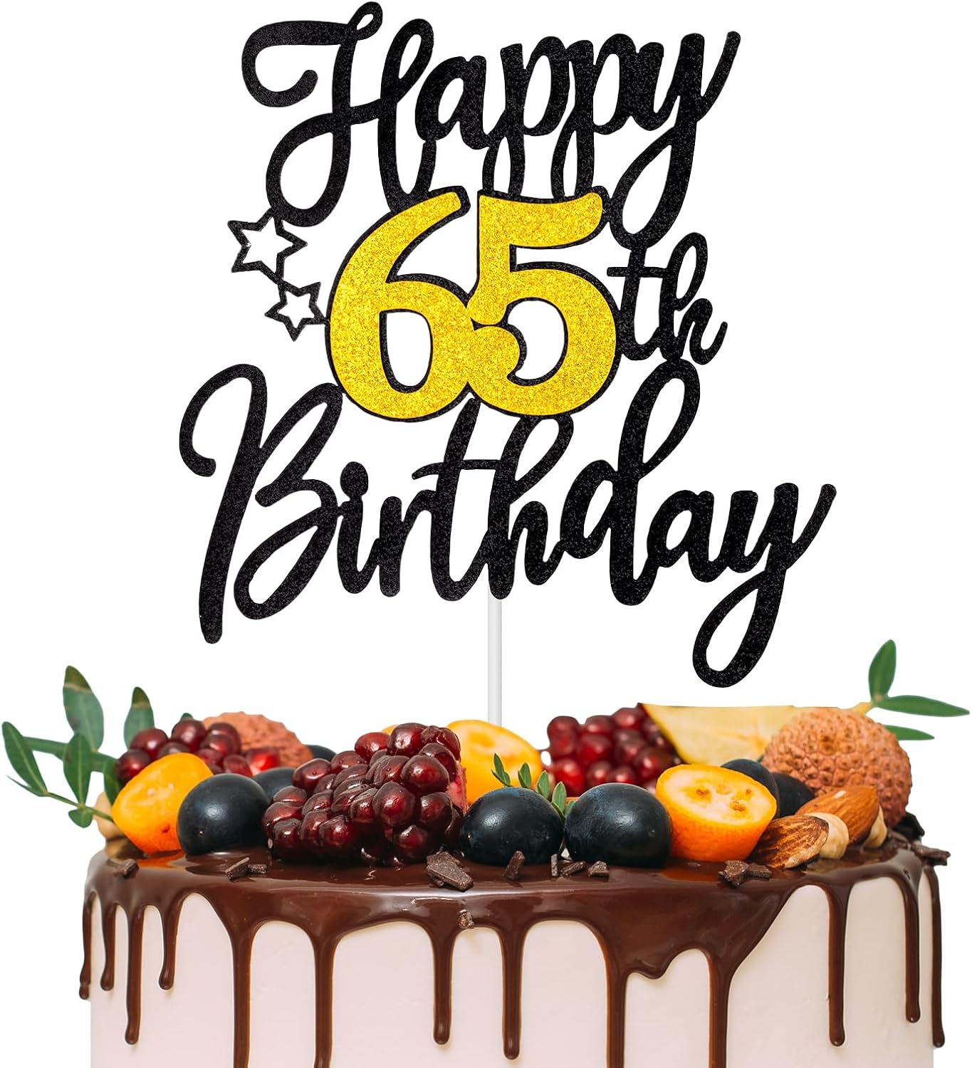 Amazon.com: 1PCS Black Gold Happy 65th Birthday Cake Topper Gold ...