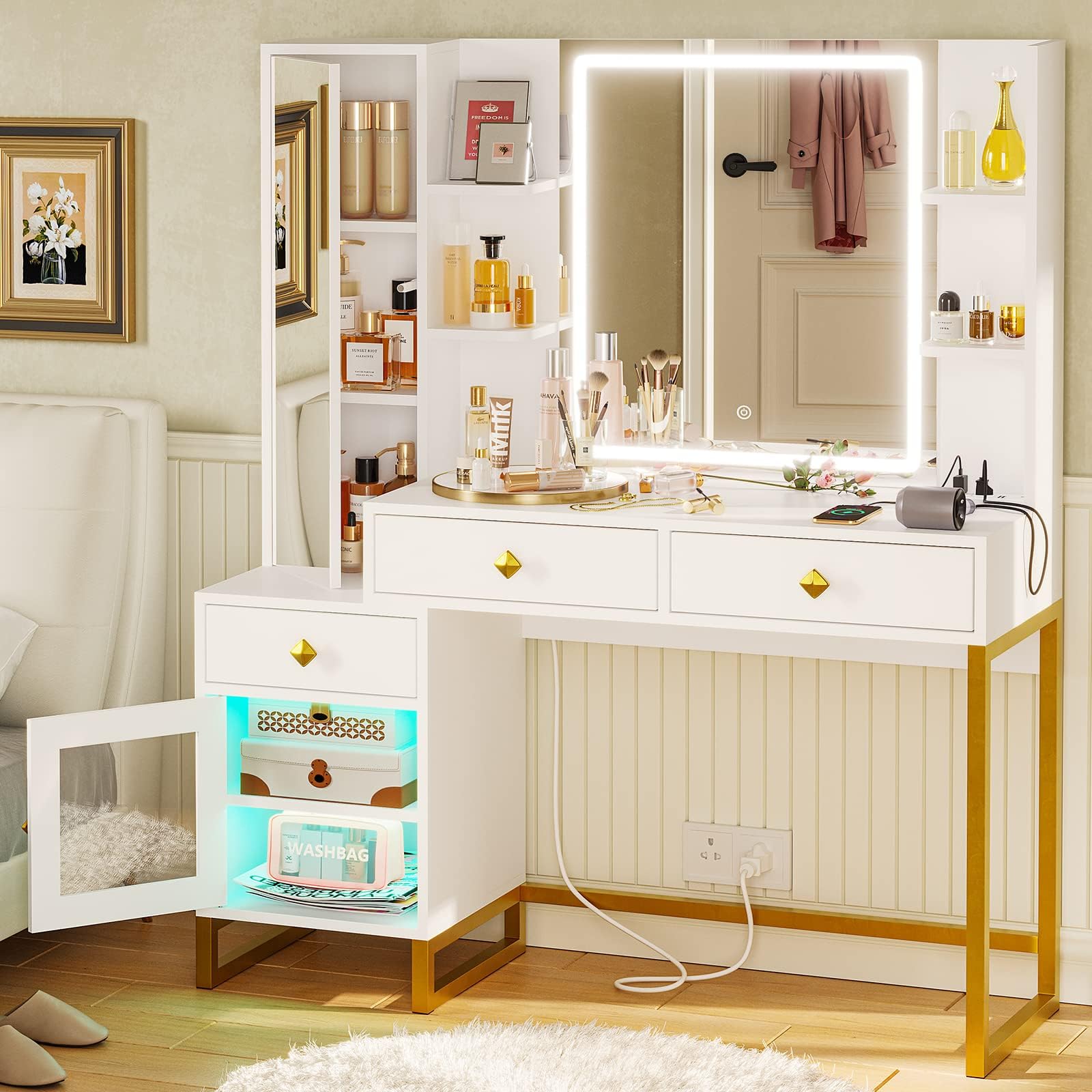 Amazon.com: White Vanity Desk with Mirror and Lights & Full Length ...