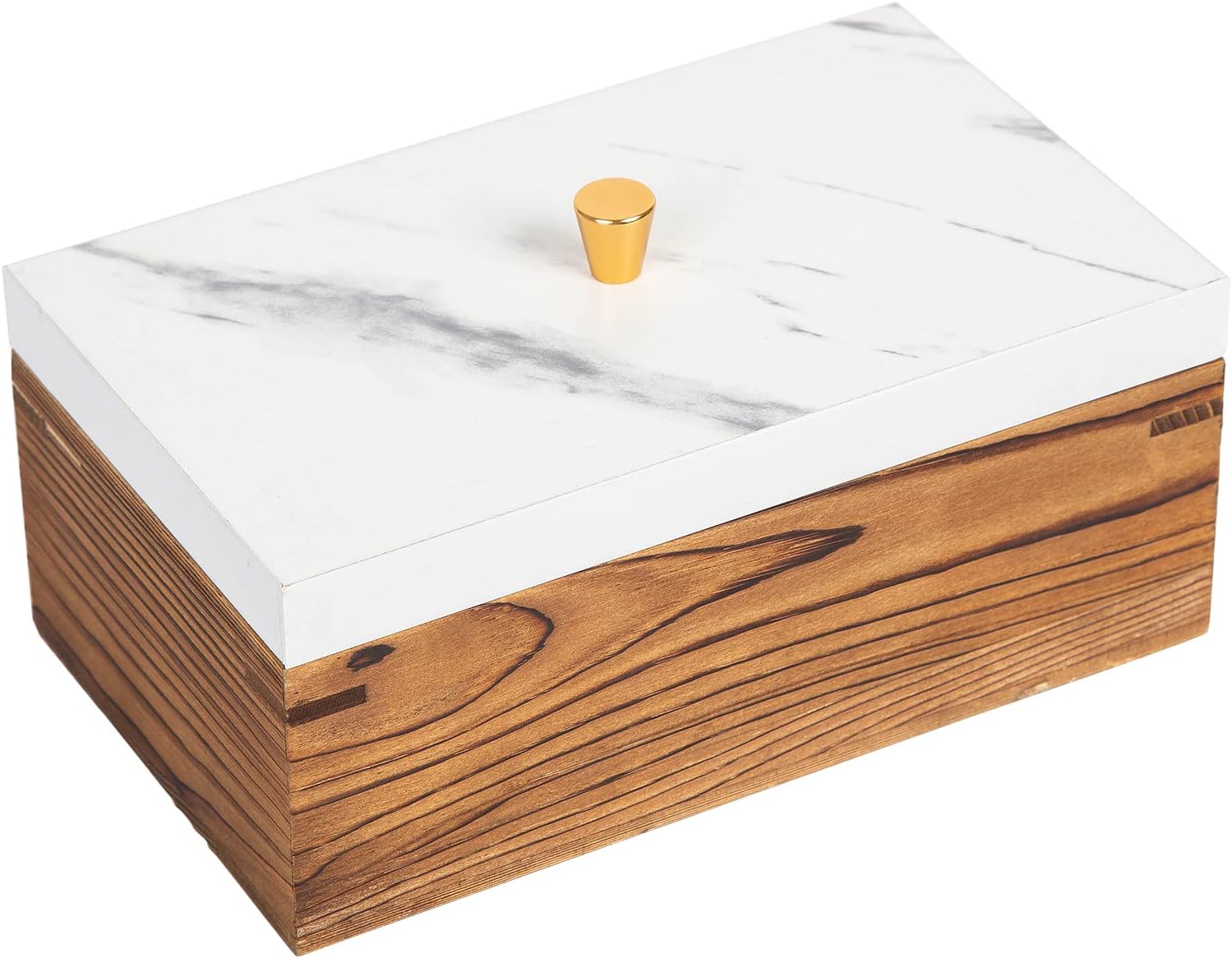 Amazon.com: ExoLiry Vintage White Marble Dark Brown Wood Jewelry Box ...