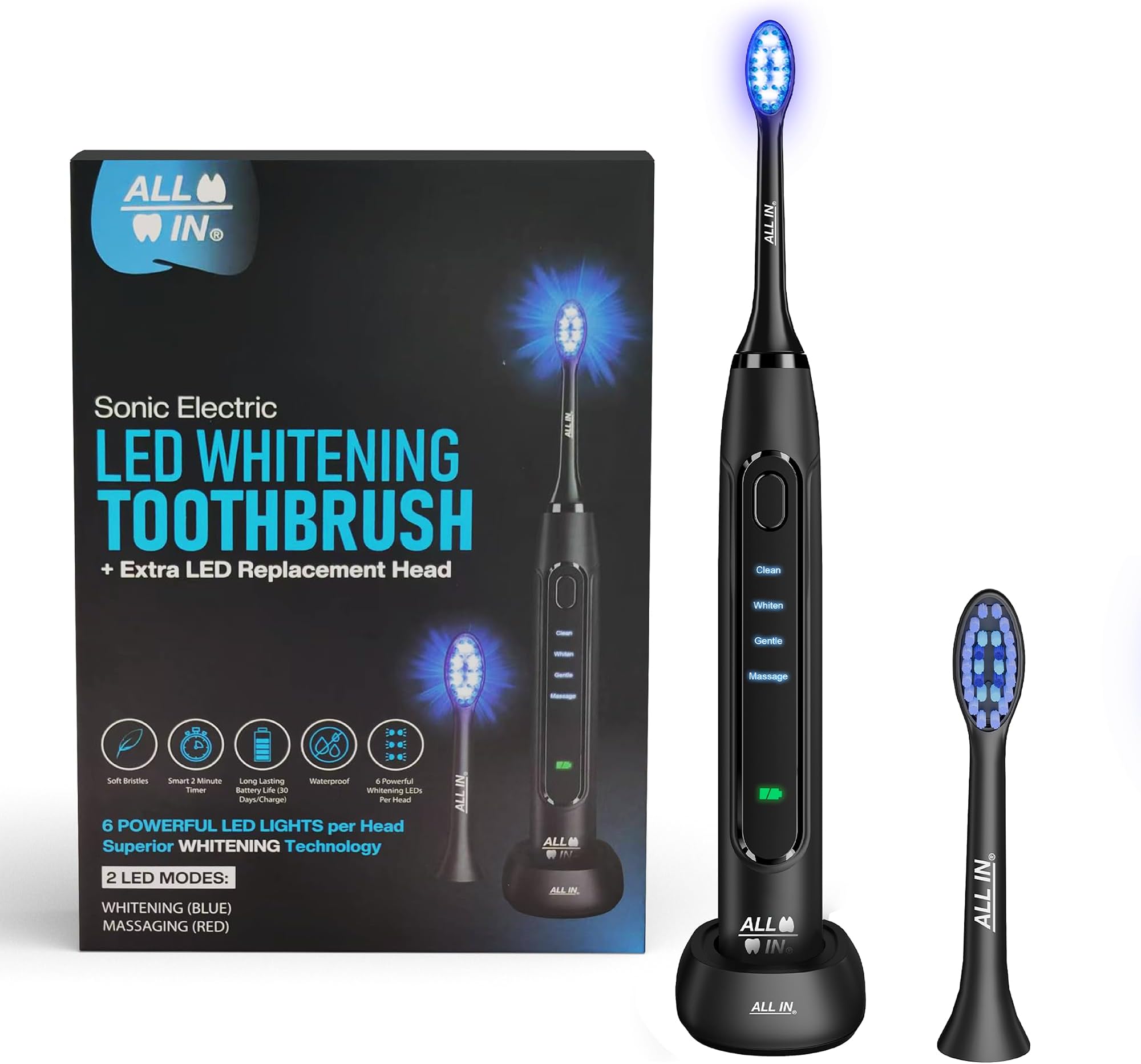 Amazon.com: ALL-IN Sonic Electric LED Whitening Toothbrush - Blue & RED ...