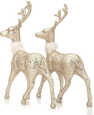 Amazon.com: Set of 2 Holiday Reindeer Figures: 12.5 Inches Glitter ...