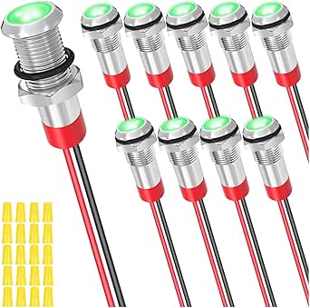 Amazon.com: MKBKLLJY 10Pcs 6mm DC 12-24V 1A Green LED Metal Indicator ...