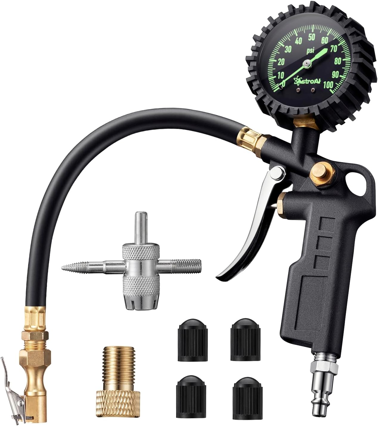 AstroAI Tire Pressure Gauge with Inflator, 100 PSI-ANSI B40.1 Accurate ...