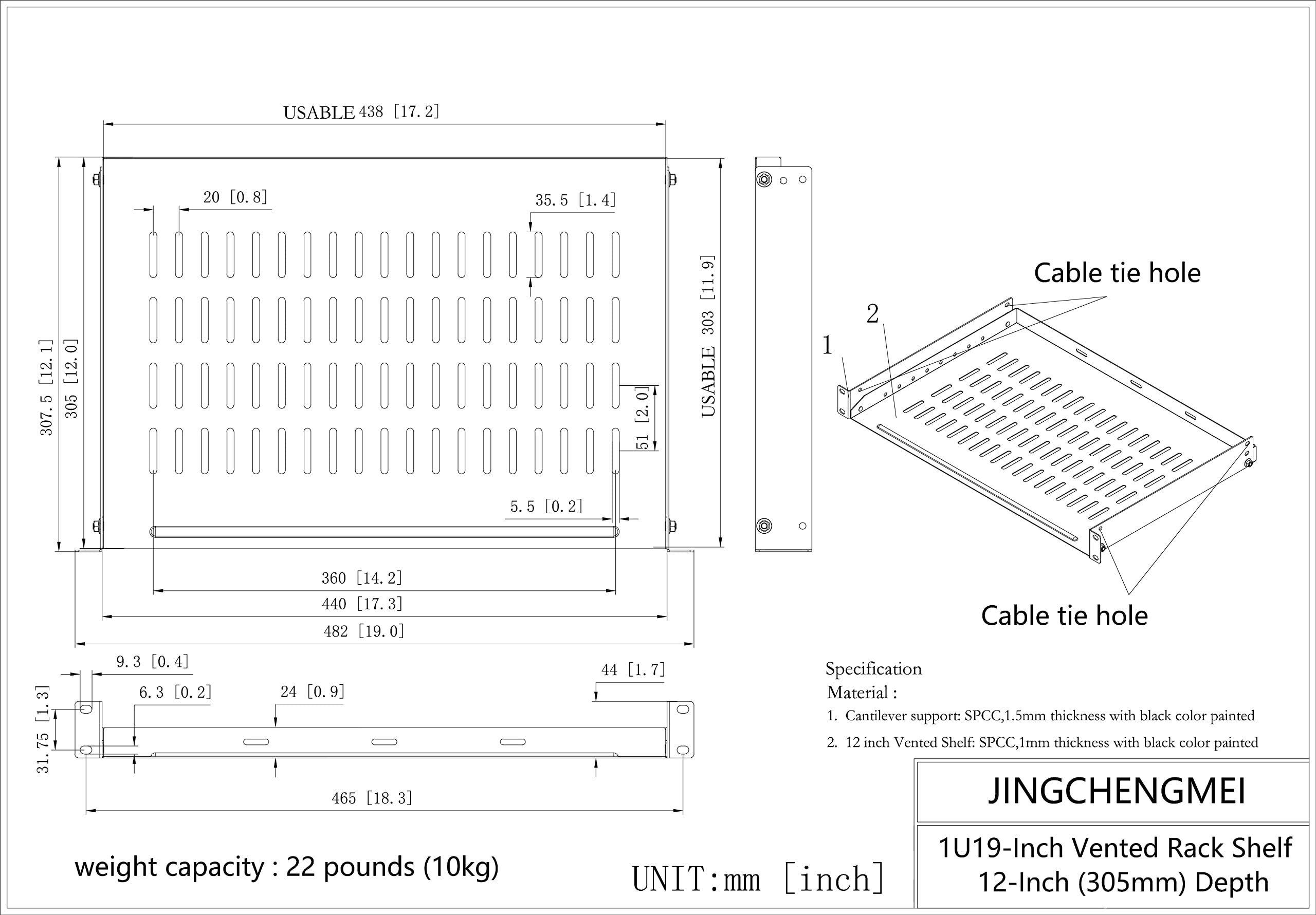 Snapklik.com : JINGCHENGMEI 1U Vented Rack Shelf Universal Rack Tray No ...