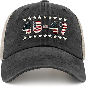 Trump 2024 45 47 Vintage American Flag Retro 4547 Trump 2024 Sun hat Mens Outdoor hat AllBlack ...