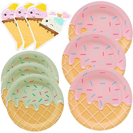 Amazon.com: DYLIVeS 48 Pcs Ice Cream Birthday Party Plates and Napkins ...