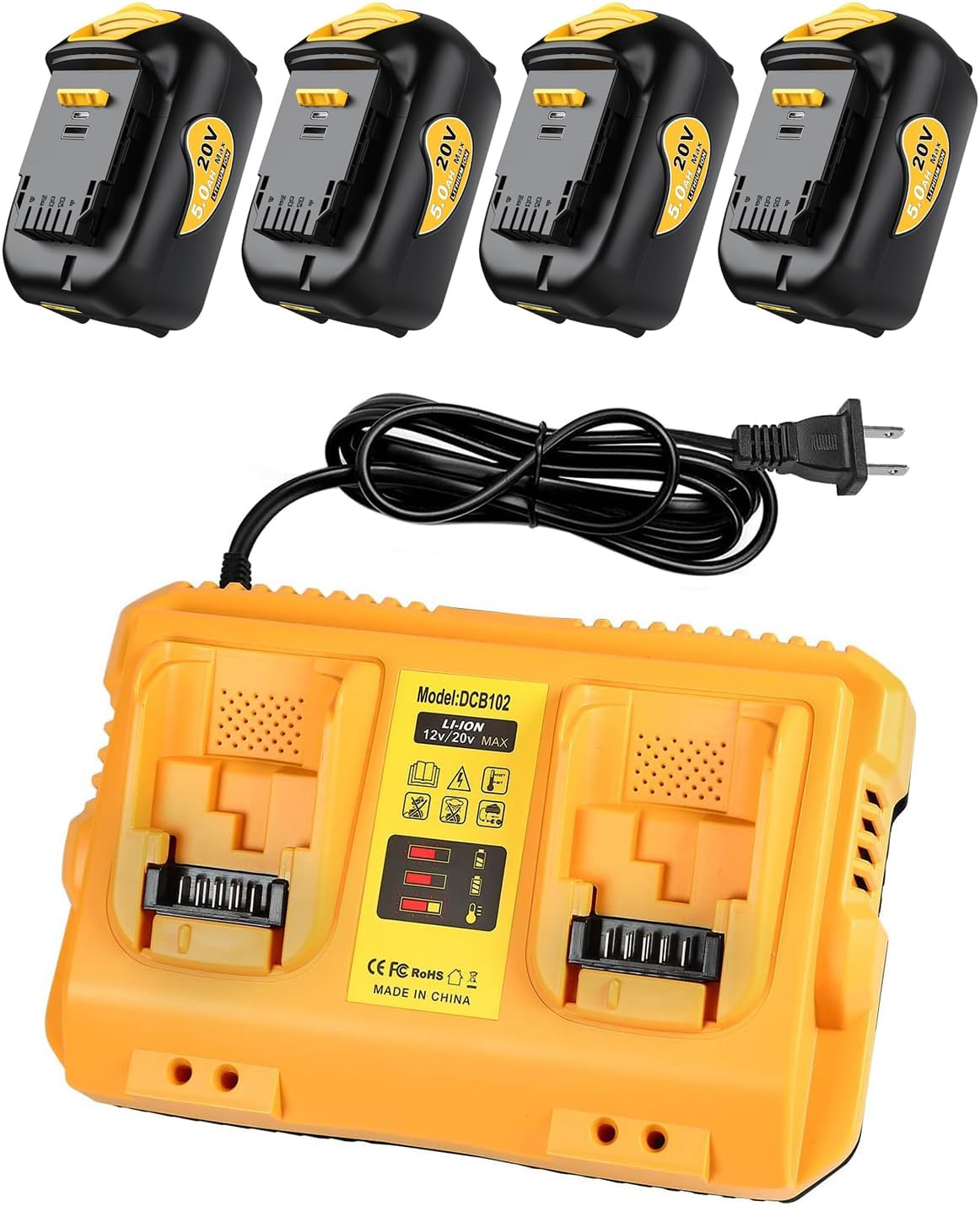 Amazon.com: DCB102 Charger Bundle 4 Pack 5Ah 20v max Battery : Tools ...