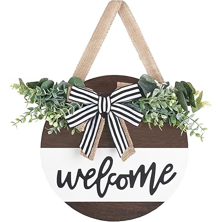 Amazon.com : Dahey Rustic Welcome Sign with Artificial Eucalyptus Front ...
