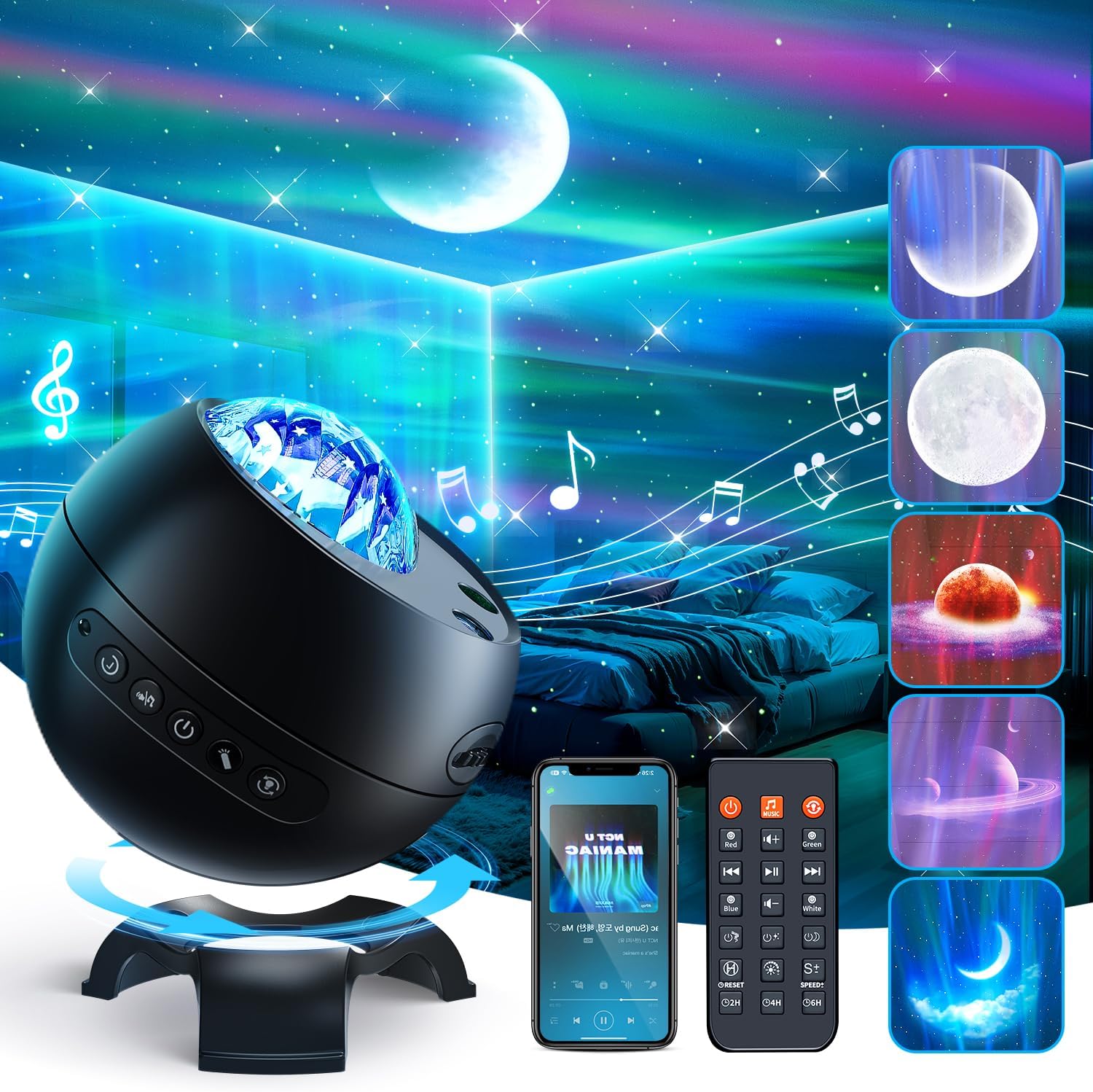 COOLNIGHT Star Projector Northern Lights Projector, 15 Colors Moon ...