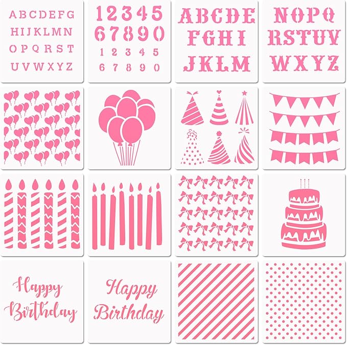 Amazon.com: 6x6in Happy Birthday Cookie Stencils for Royal Icing ...