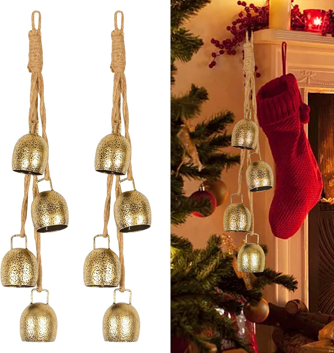 Amazon.com: Decorative Bells(2 Set), Lucky Bells with 4 Bells on Jute ...