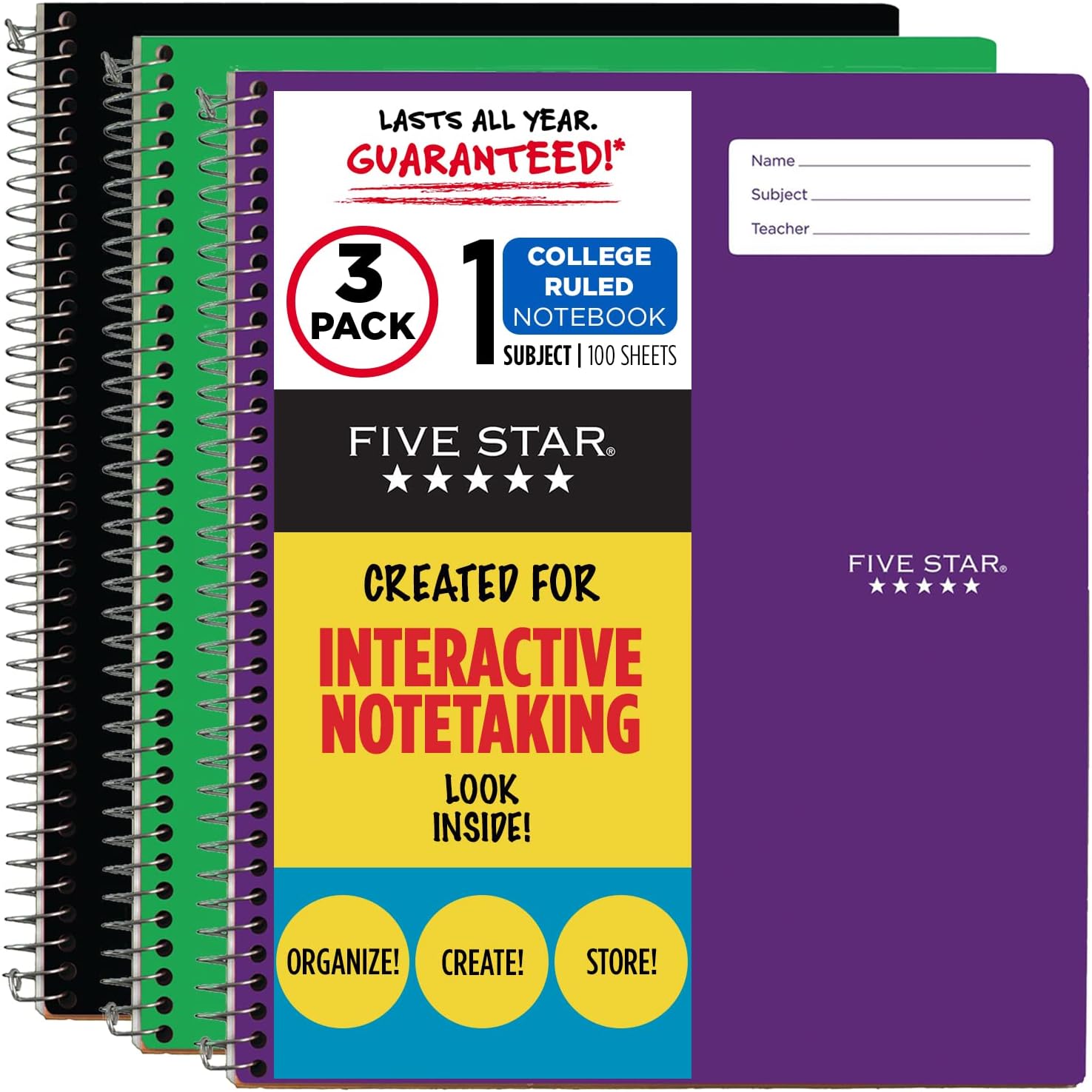 Amazon.com : Five Star Interactive Notetaking, 1 Subject, Wide Ruled ...