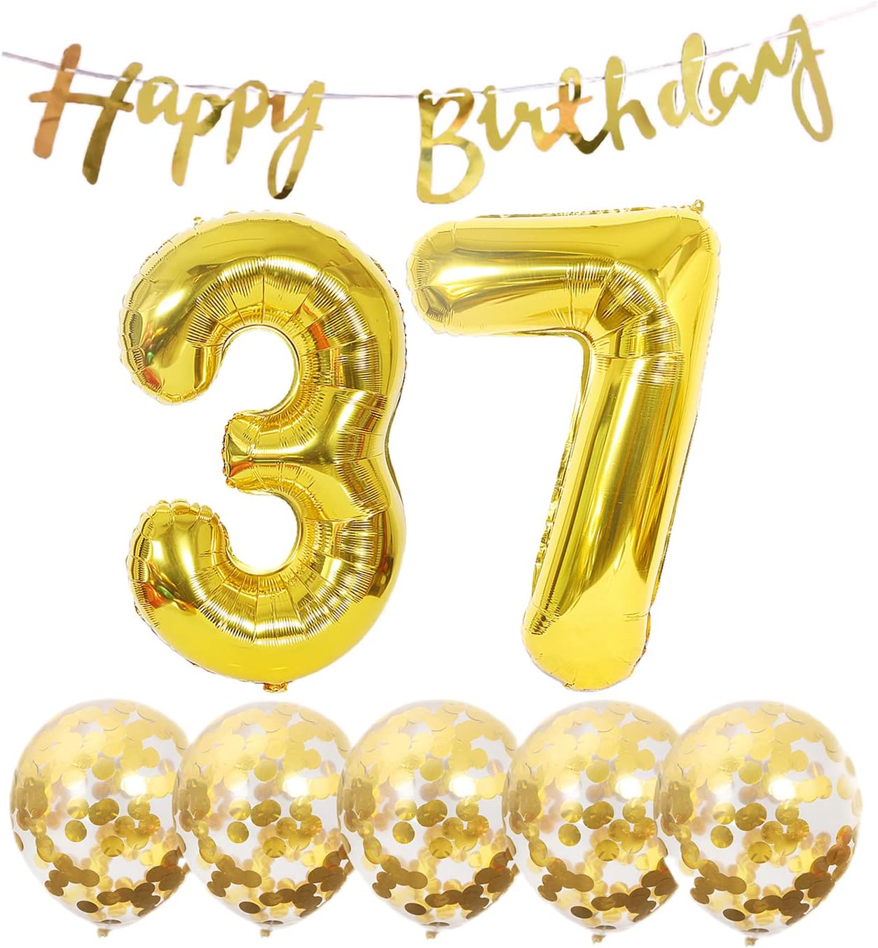 Amazon.com: 37th Birthday Decoration Happy Birthday Banner Balloons 37 ...