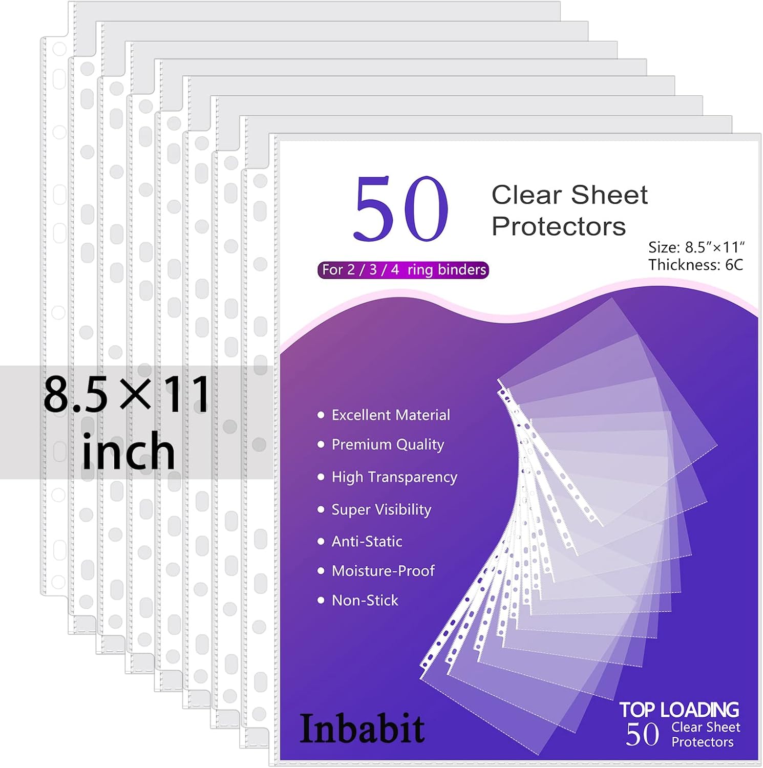 Sheet Protectors 8.5 x 11 Inches for 3 Ring Binder, Inbabit Highlight ...