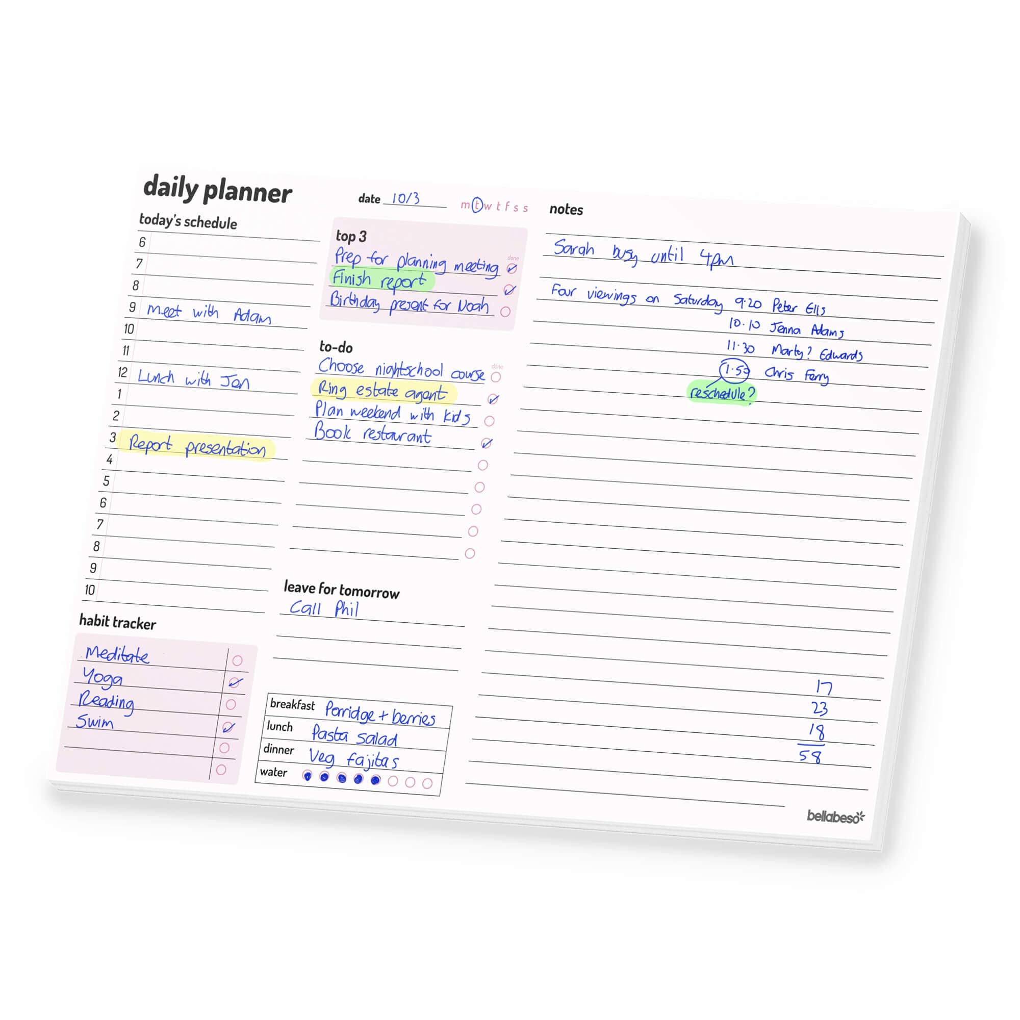 Buy A4 Daily Planner Pad – Organiser with Daily Schedule, Large Note ...
