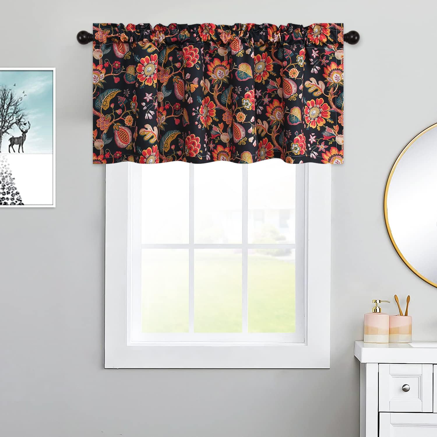 Amazon.com: Leeva Vintage Floral Curtains Valances, Light Filtering ...