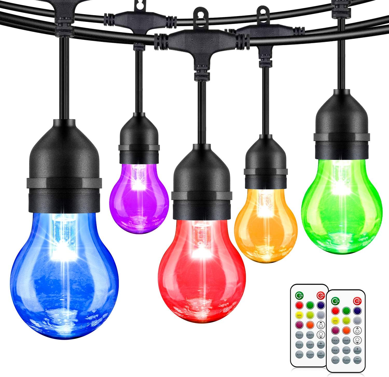 Amazon.com: 2-Pack 48FT RGB Outdoor String Lights, Dimmable Multicolor ...