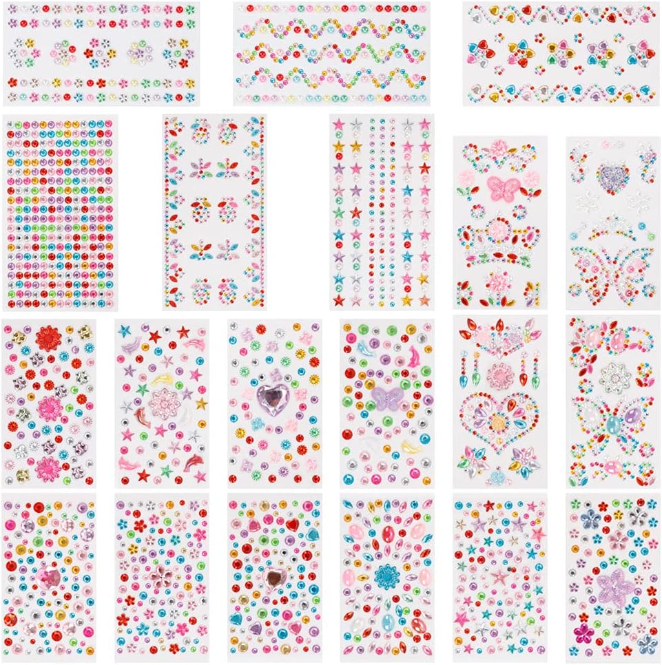 YANSHON Glitzer Aufkleber 20 Blätter Strass Sticker Acryl Schmucksteine ...