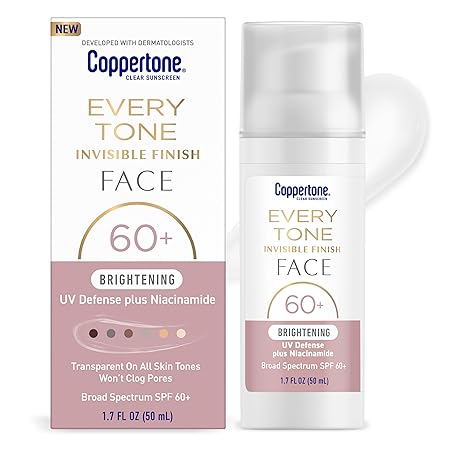 Amazon.com: Coppertone Every Tone Invisible Finish Brightening UV Defense Face Sunscreen SPF 60 ...