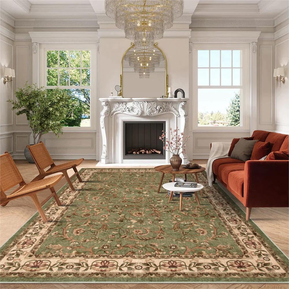 LIVEBOX 8x10 Machine Washable Area Rugs, Non-Slip Olive Brown Green ...