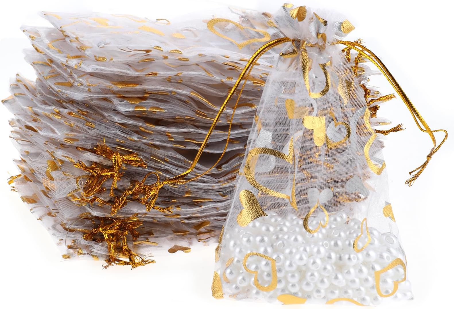 Amazon.com: 100PCS 4x6 Inch Sheer Heart Organza Bags Organza Drawstring ...