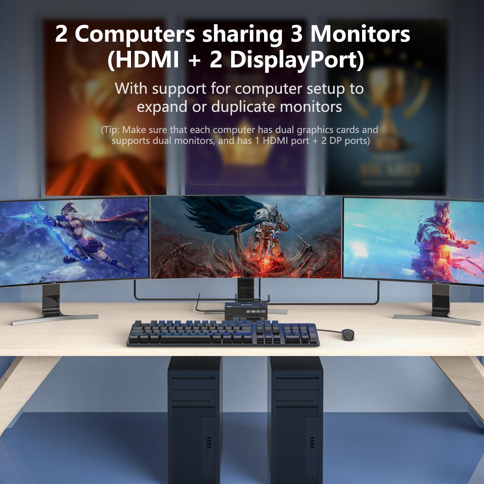 Snapklik.com : KVM Switch 3 Monitors 2 Computers, Triple Monitors KVM ...