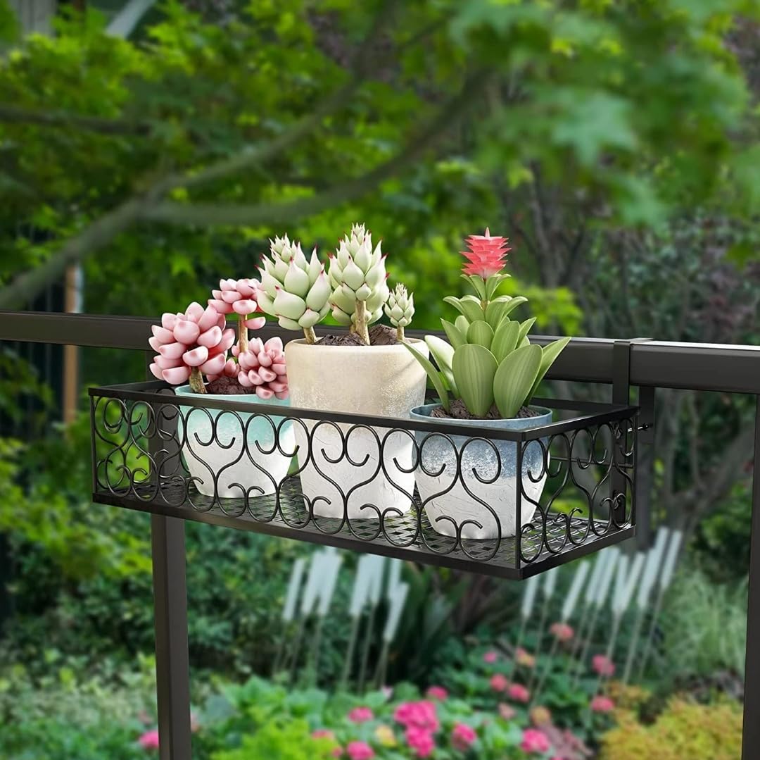 CROWN HANDICRAFTS flower pot stand for railing planter (BLACK) : Amazon ...