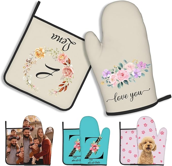 Amazon.com: Custom Oven Mitts Pot Holders Personalized Name and Photo ...
