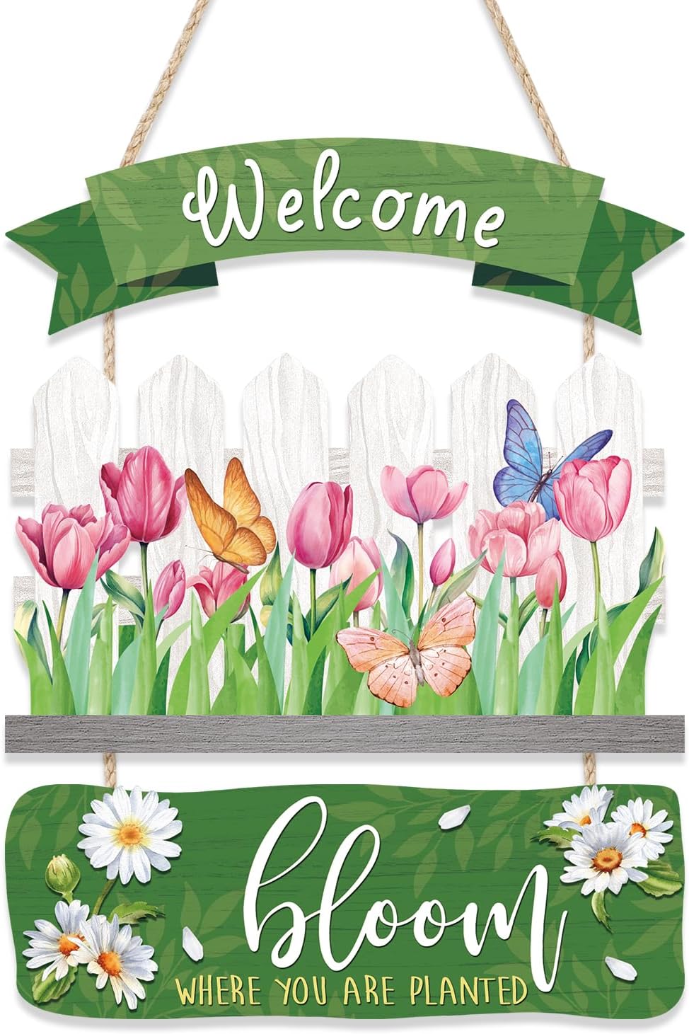 Amazon.com : CHDITB Wooden Welcome Spring Front Door Sign, Bloom Where ...