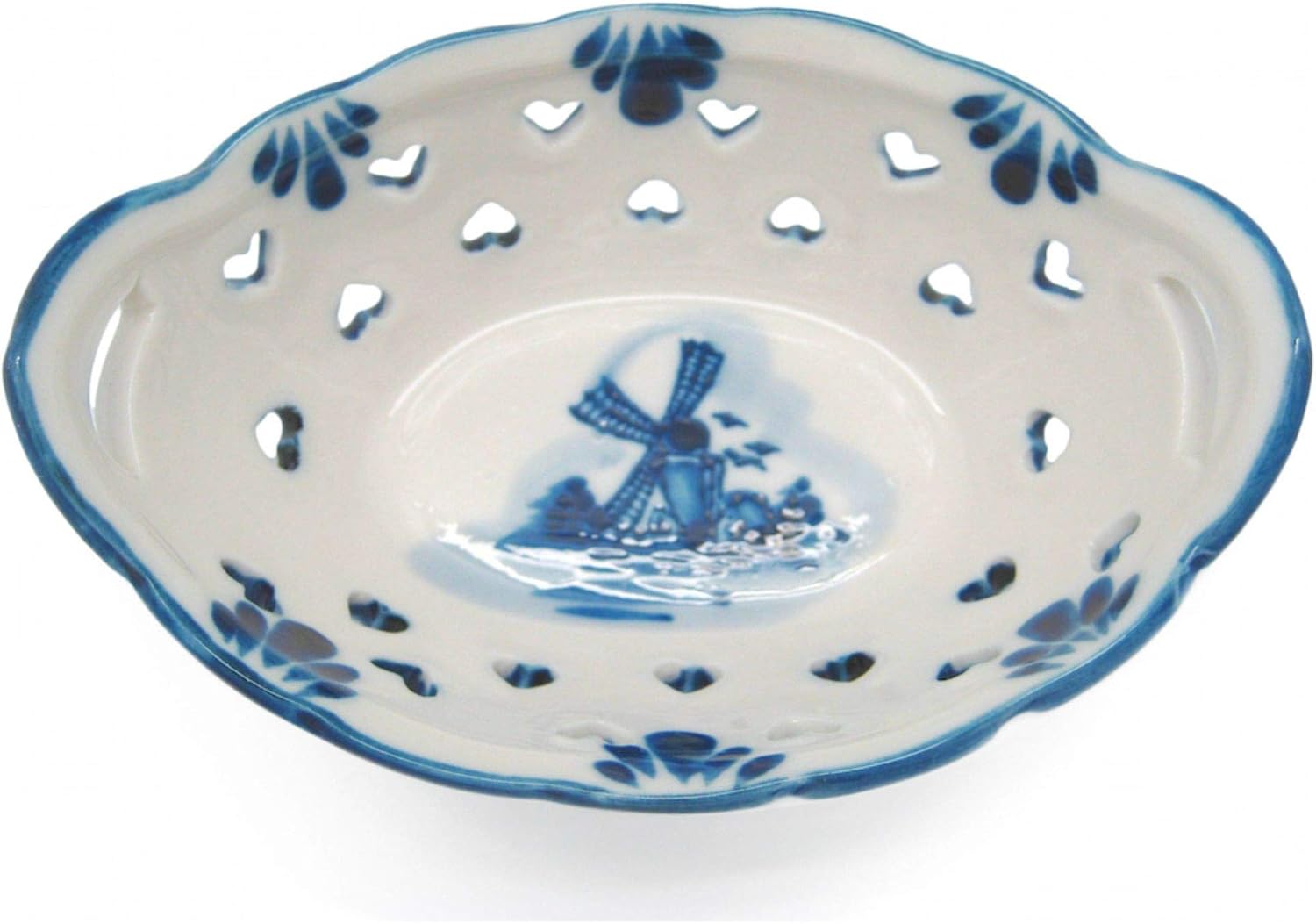 Amazon.com: Blue and White Oval Heart Shaped Ceramic Basket (4.5 ...