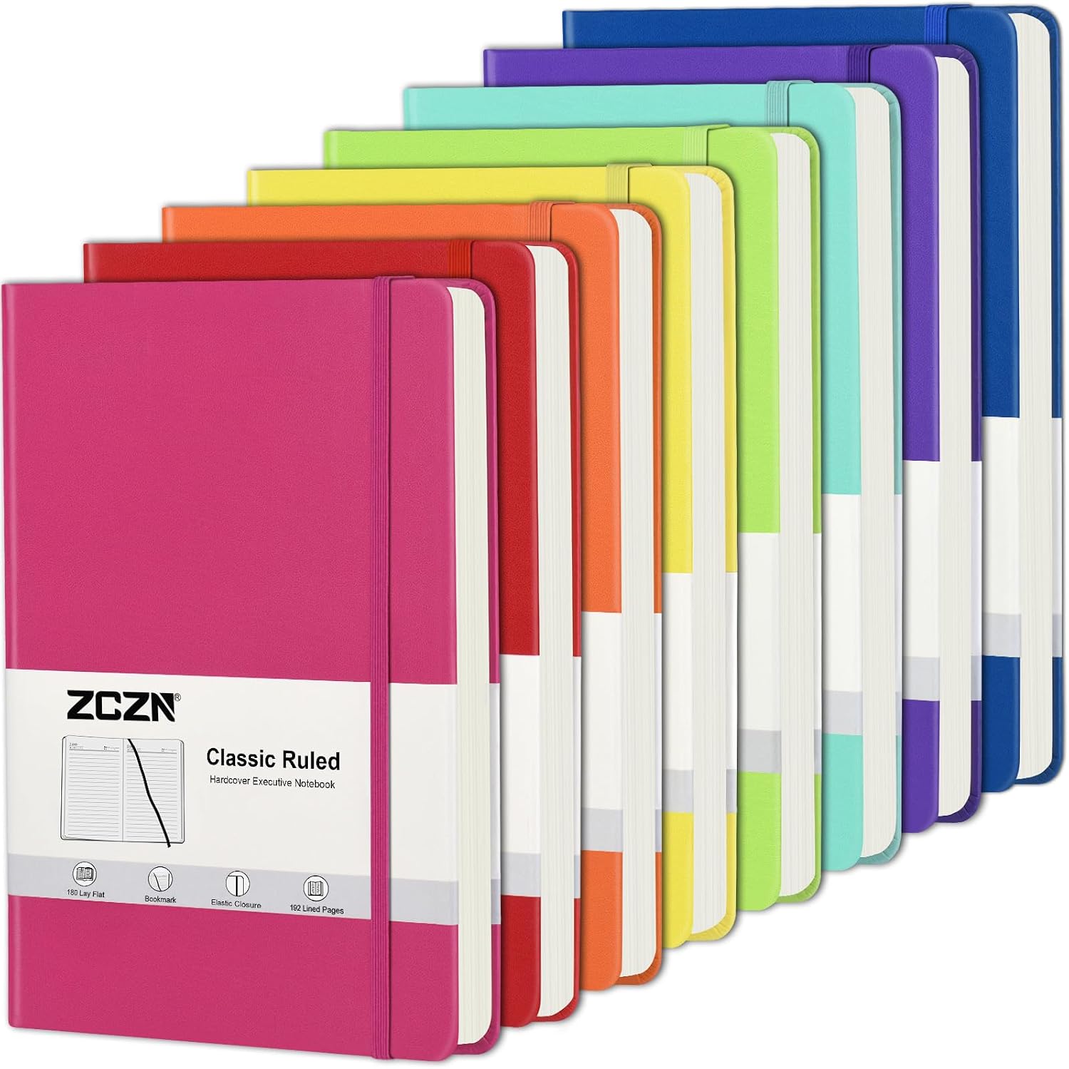 ZCZN A5 Lined Journal Notebook, 8-Pack Multicolour Hardcover Notebooks ...